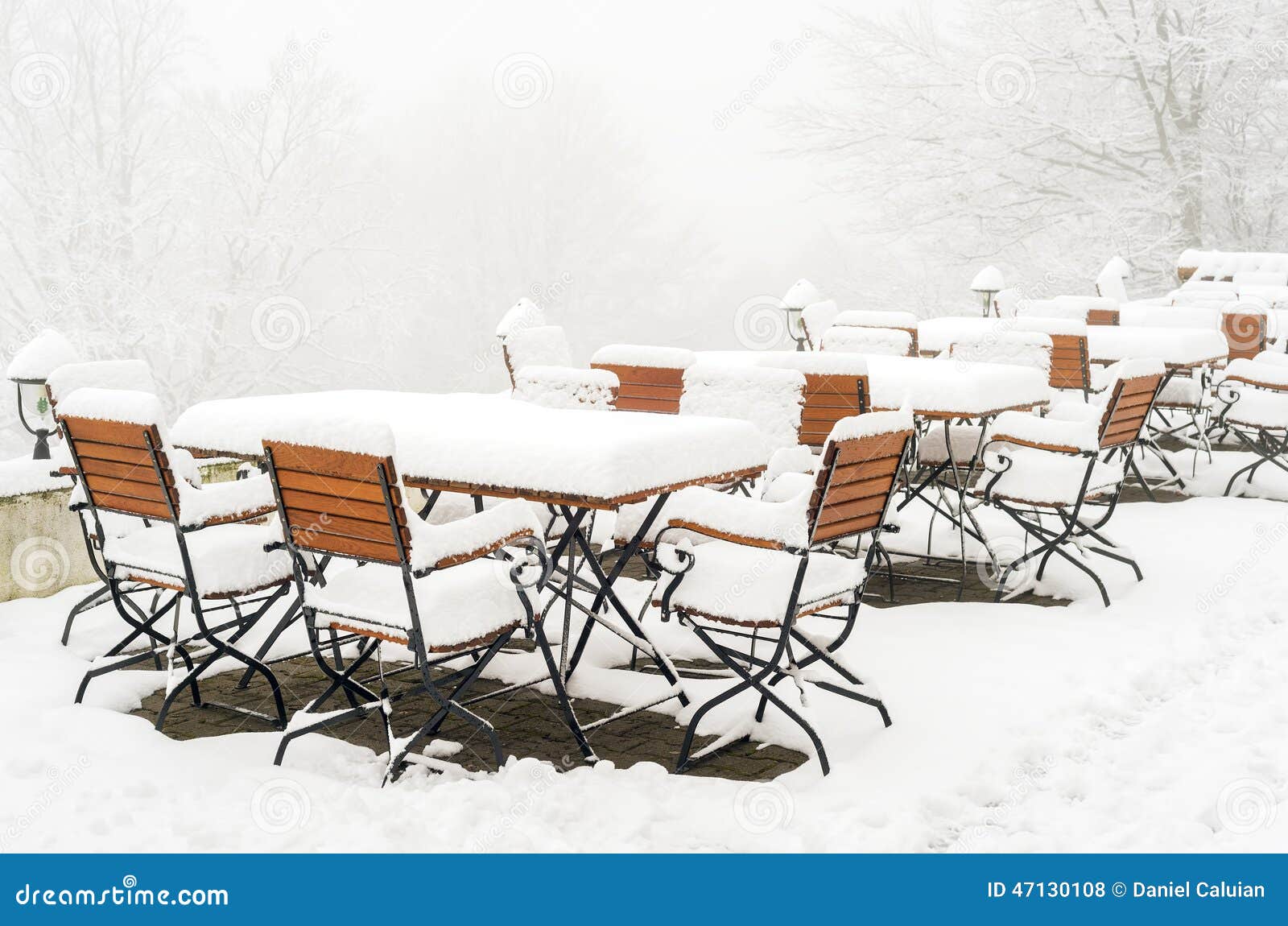 Tables and Chairs Covered in Fresh Snow Stock Photo - Image of moods ...