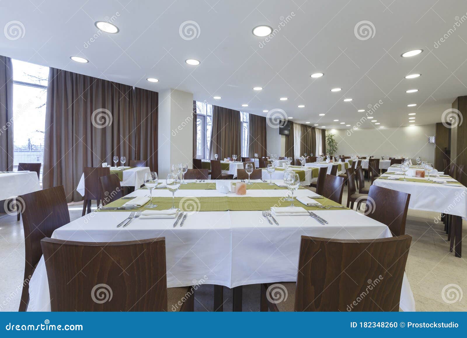 Tables and Chairs in Large Restaurant Hall. Empty Room Stock Photo ...