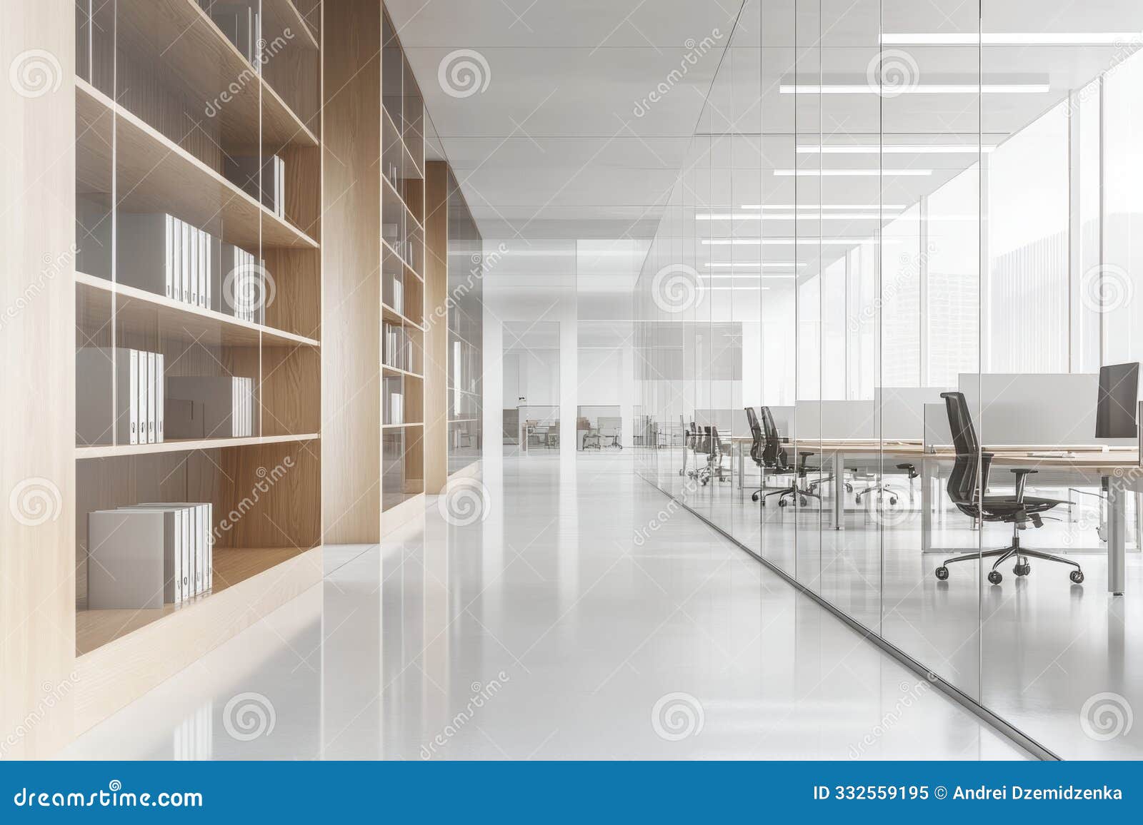 Tables and Chairs, Shelf, and Mockup Wall of Conference Room in Office ...