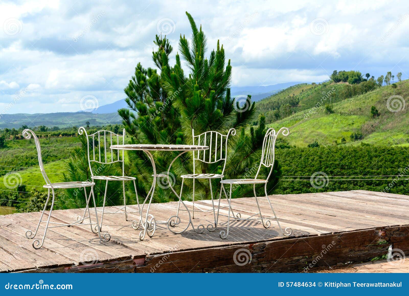 Tables and Chairs on Terrace Nice View Over the Mountain Stock Photo ...