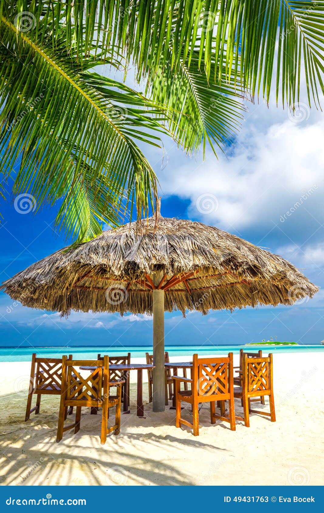 Tables and Chairs at Tropical Beach Restaurant Stock Image - Image of ...