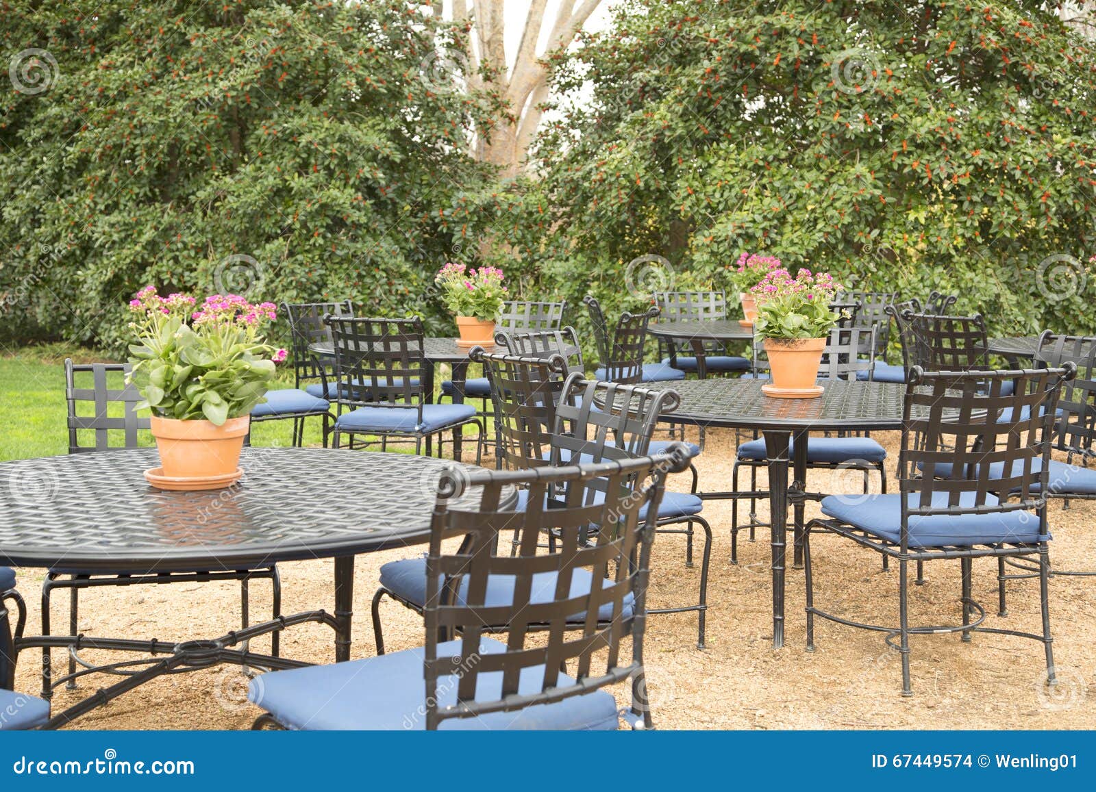 Tables and Chairs for Visitors in the Park Stock Photo - Image of ...