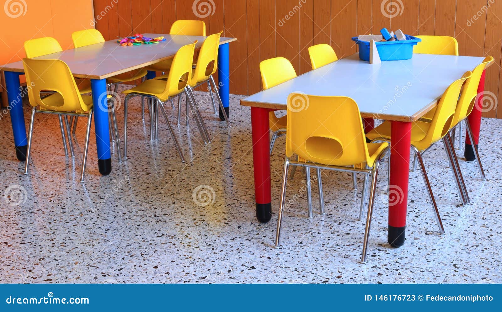 Tables in the Classroom of Kindergarten Stock Image - Image of nursery ...