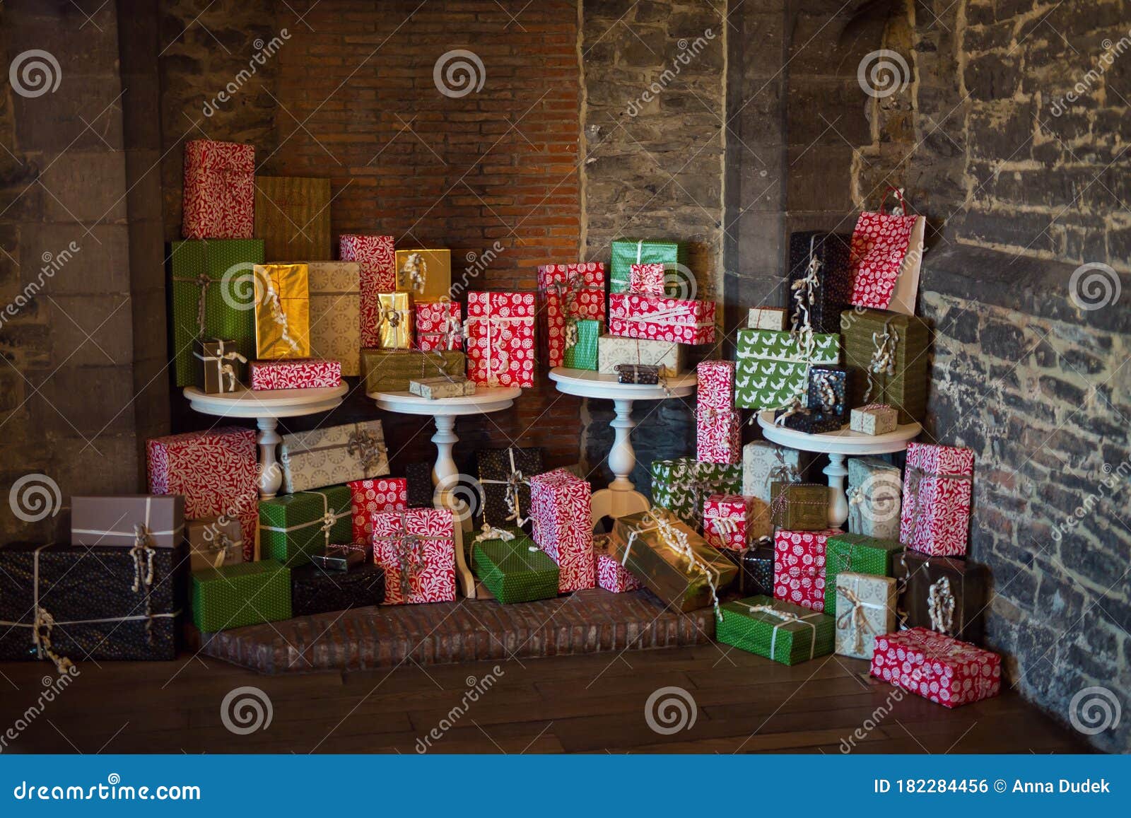 Tables Full of Christmas Presents Stock Photo - Image of decoration ...
