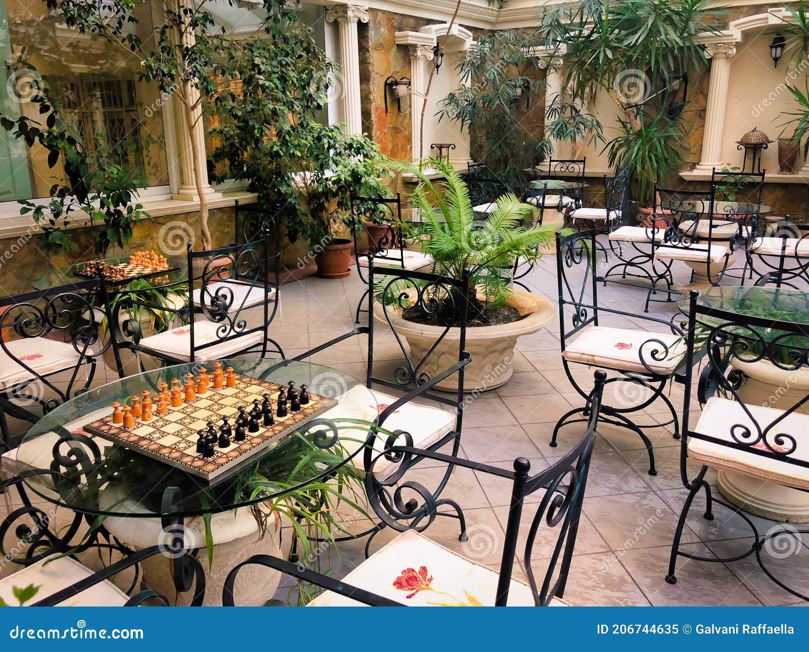 Tables Games with Chessboards in Middle Eastern Veranda Stock Image ...