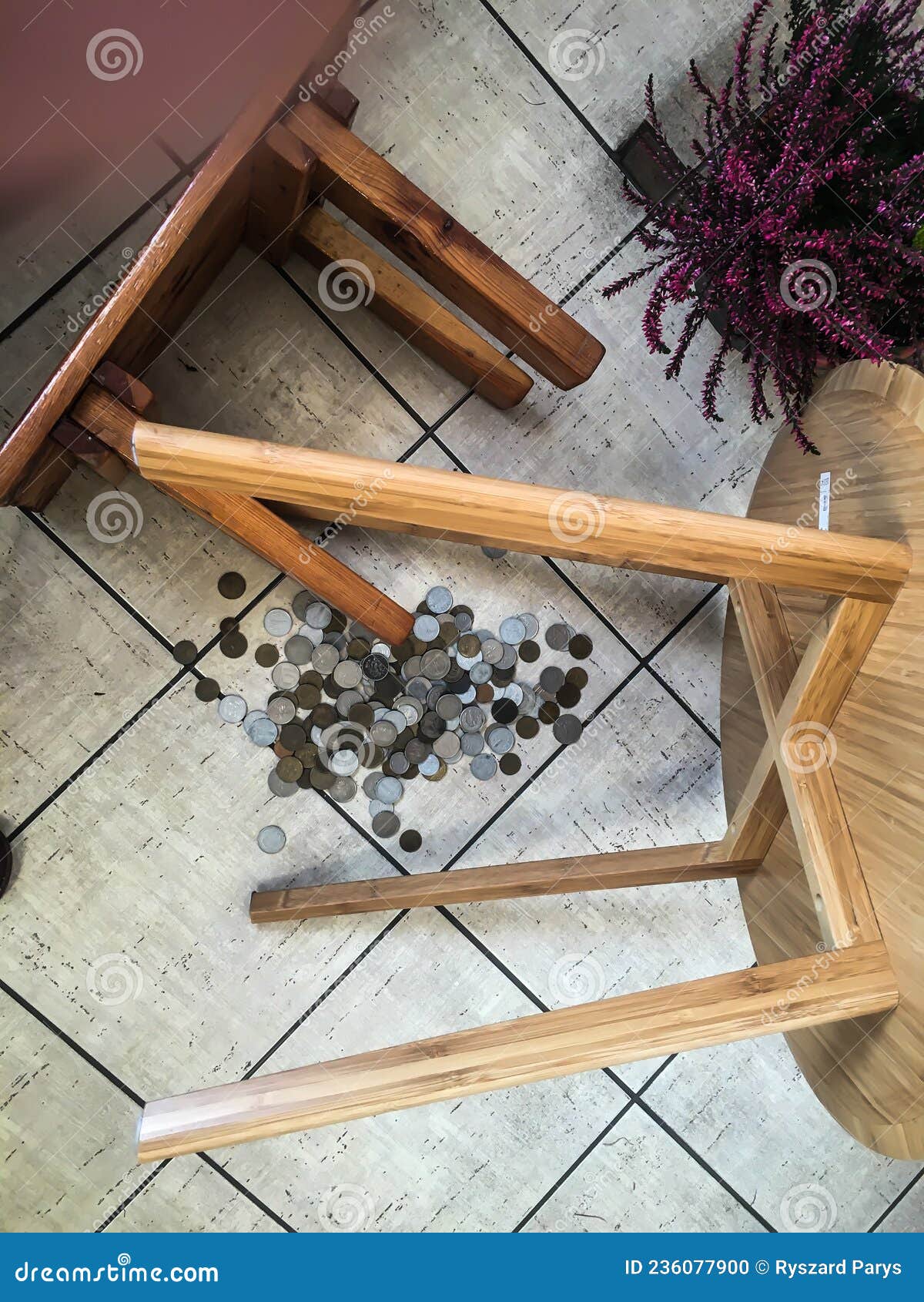 Tables Overturned and Coins Strewn Stock Photo - Image of copper ...