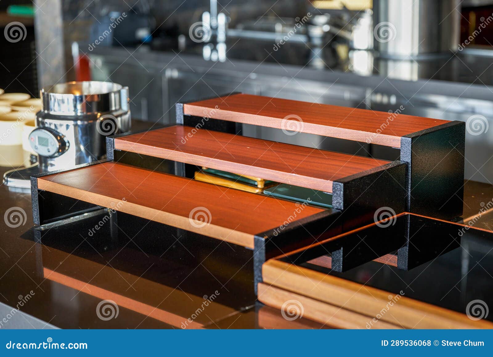 Tables for Placing Food in a Cafeteria Stock Photo - Image of wood ...