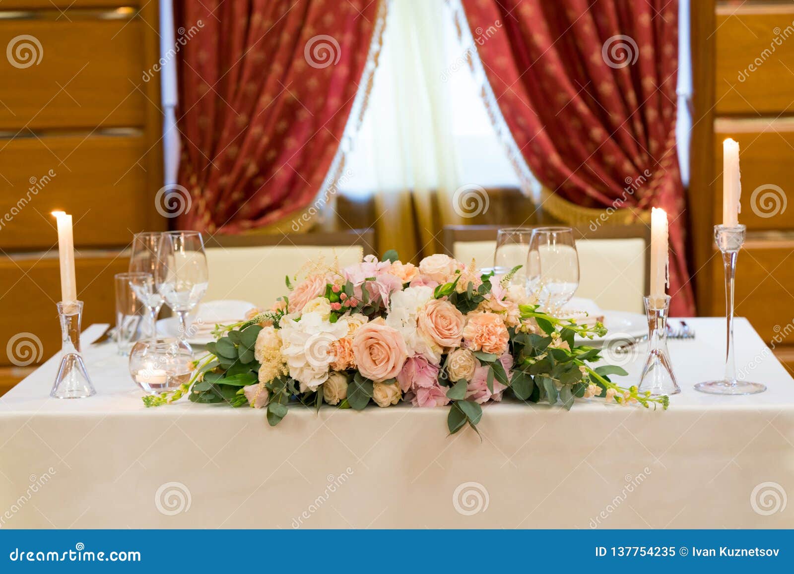 Tables Served and Decorated with Flowers for a Wedding Dinner Stock ...