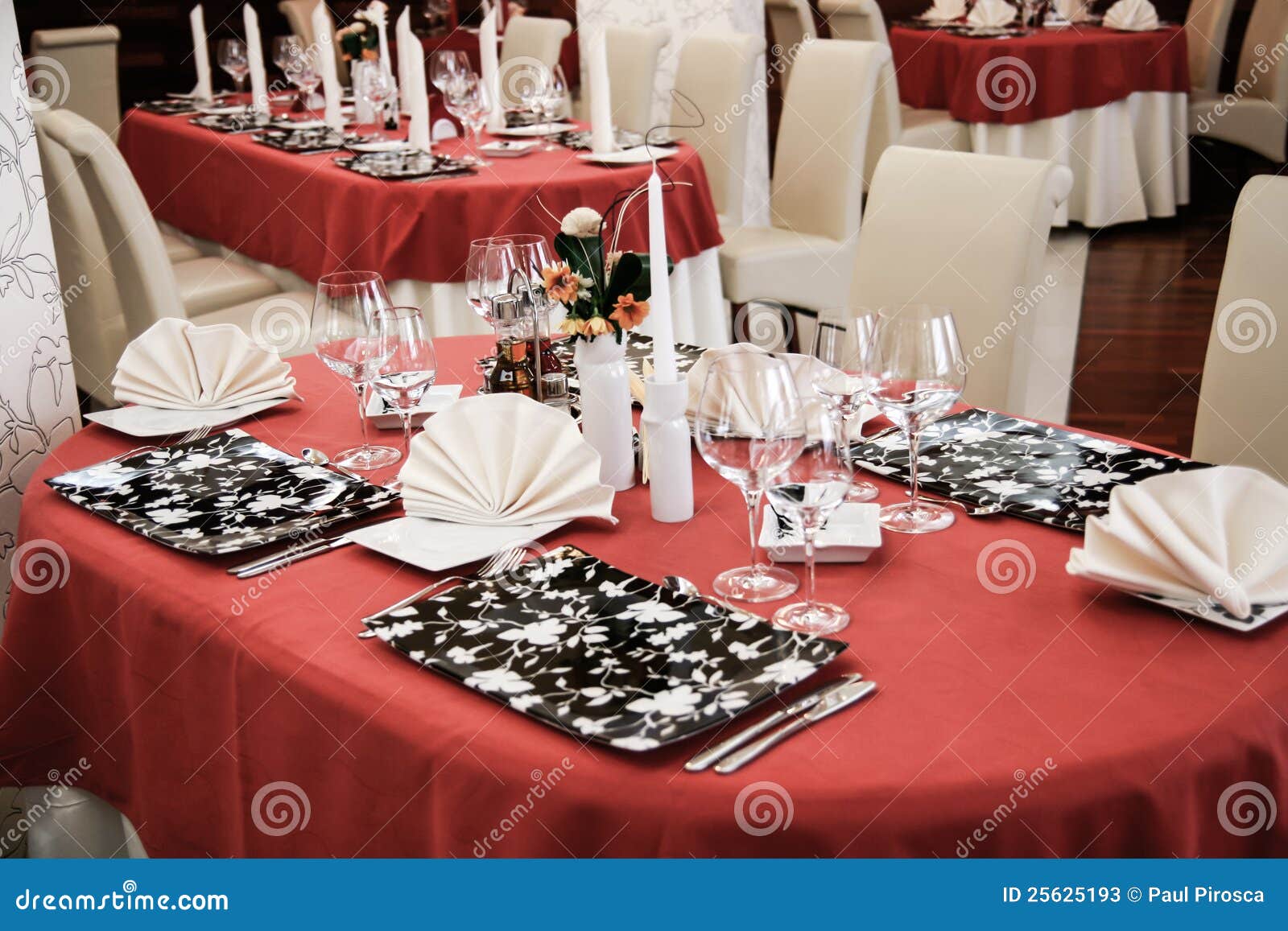 Tables Set for Dinner in Modern Restaurant Stock Image - Image of ...