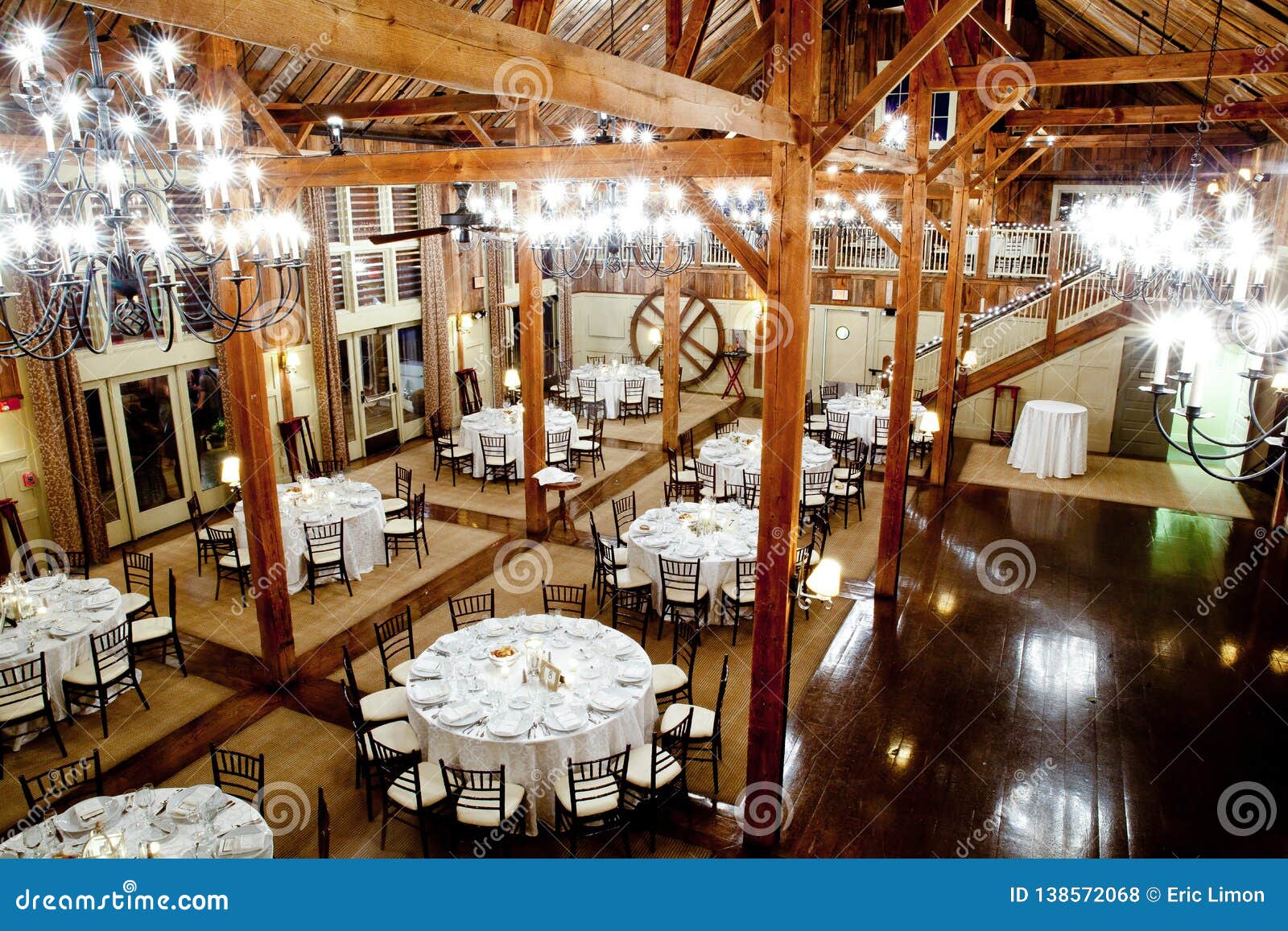Tables Set Inside a Big Dark Barn during a Wedding Reception Stock ...
