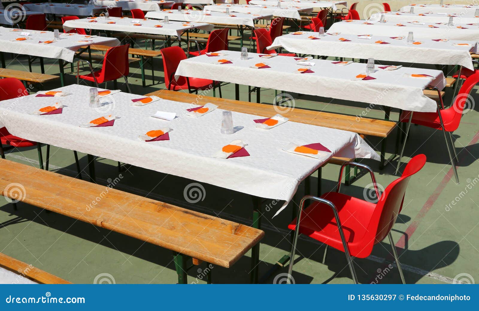 Tables Set for a Lunch with Many Guests Stock Image - Image of spread ...