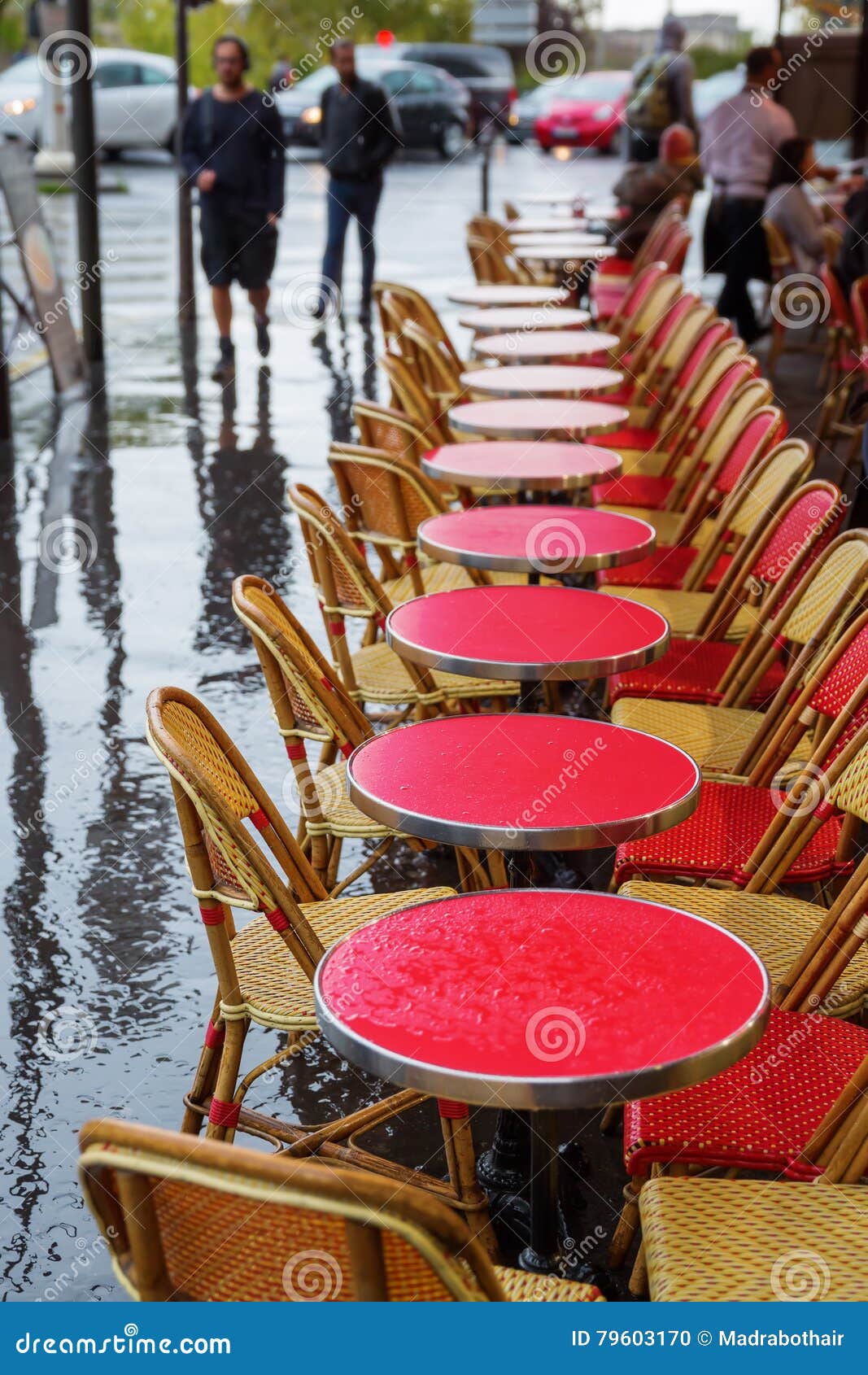 Tables of a Street Cafe in Paris at Rain Stock Photo - Image of europe ...