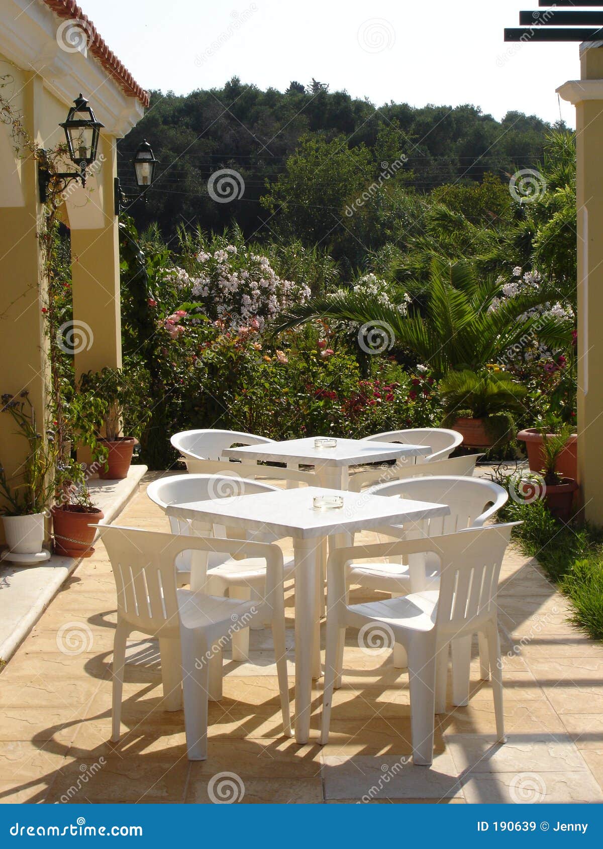 Tables in the sun stock image. Image of house, crowdless - 190639