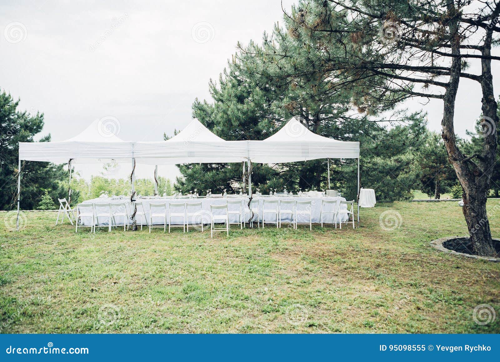 Tables for Wedding Reception Under Tent in Open Air Stock Image - Image ...