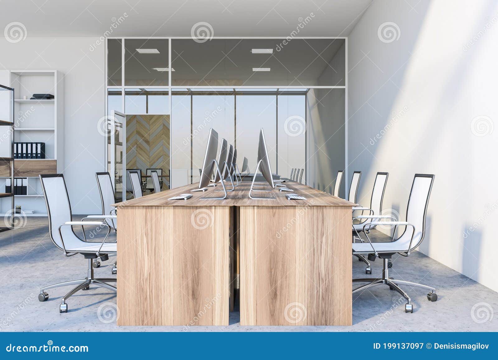 Tables in White Open Space Office Stock Illustration - Illustration of ...