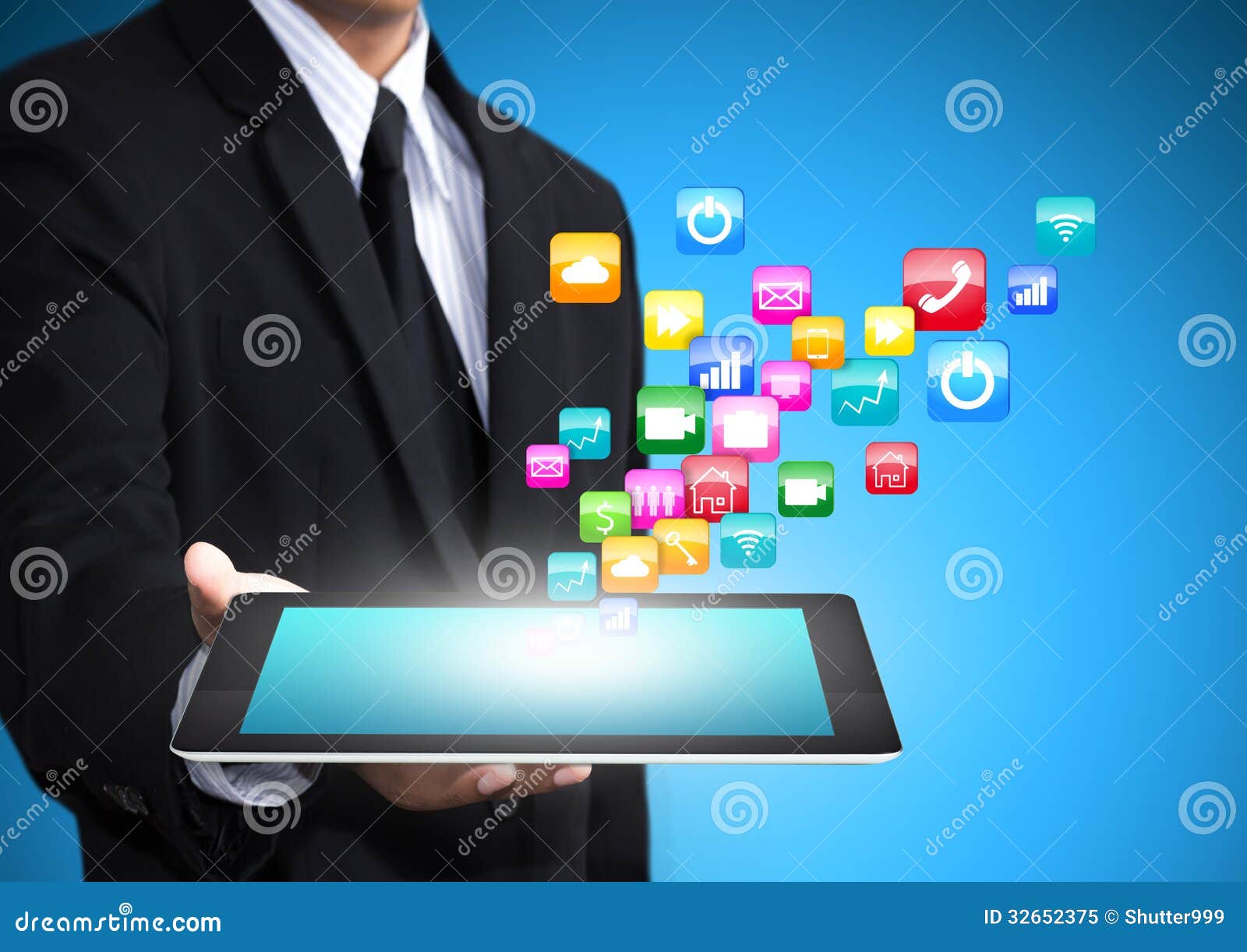 Tablet with Application Icons Stock Illustration - Illustration of ...