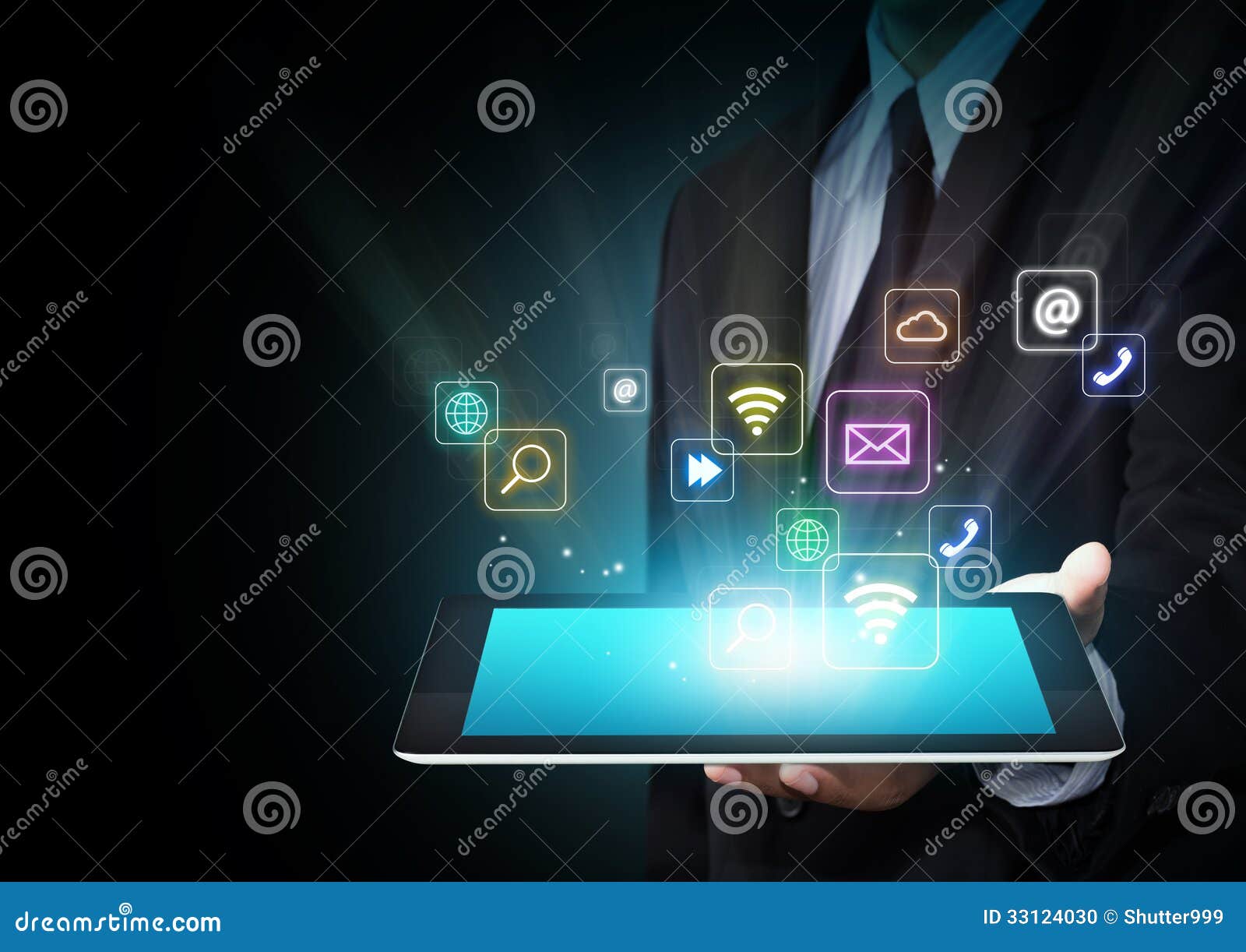 Tablet with Application Icons Stock Photo - Image of communicator ...