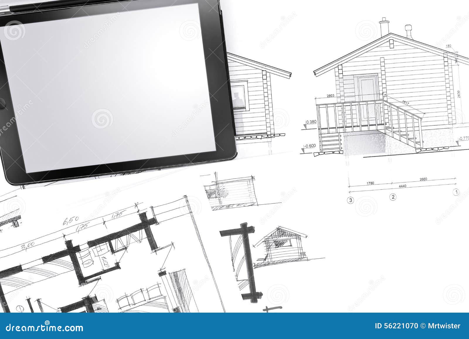 Tablet with Architectural Drawings Stock Photo - Image of digital, desk ...