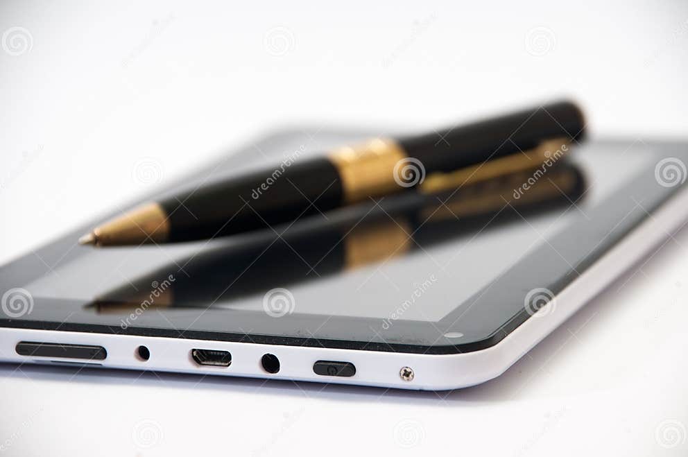 Tablet with a Black Ballpoint Pen on the Screen Stock Photo - Image of ...