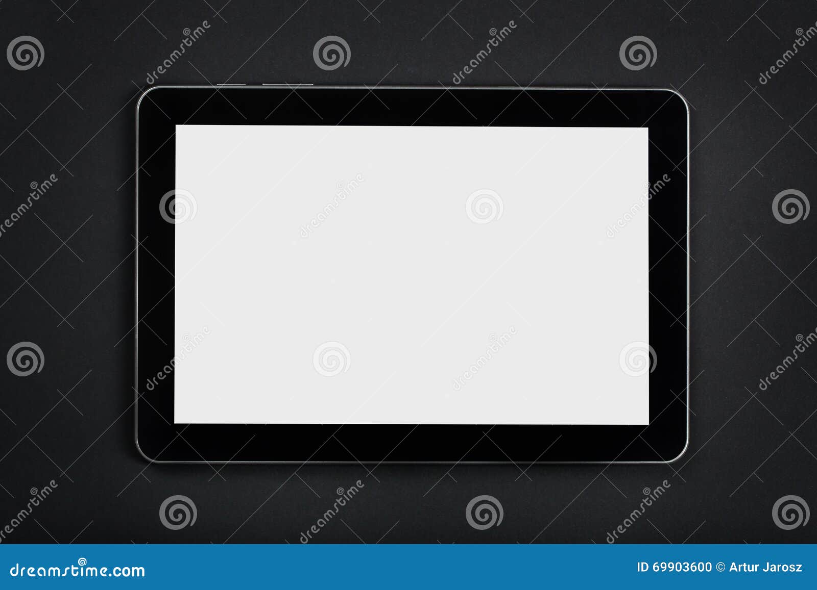 Tablet with Blank Screen on Black Table. Stock Photo - Image of generic ...