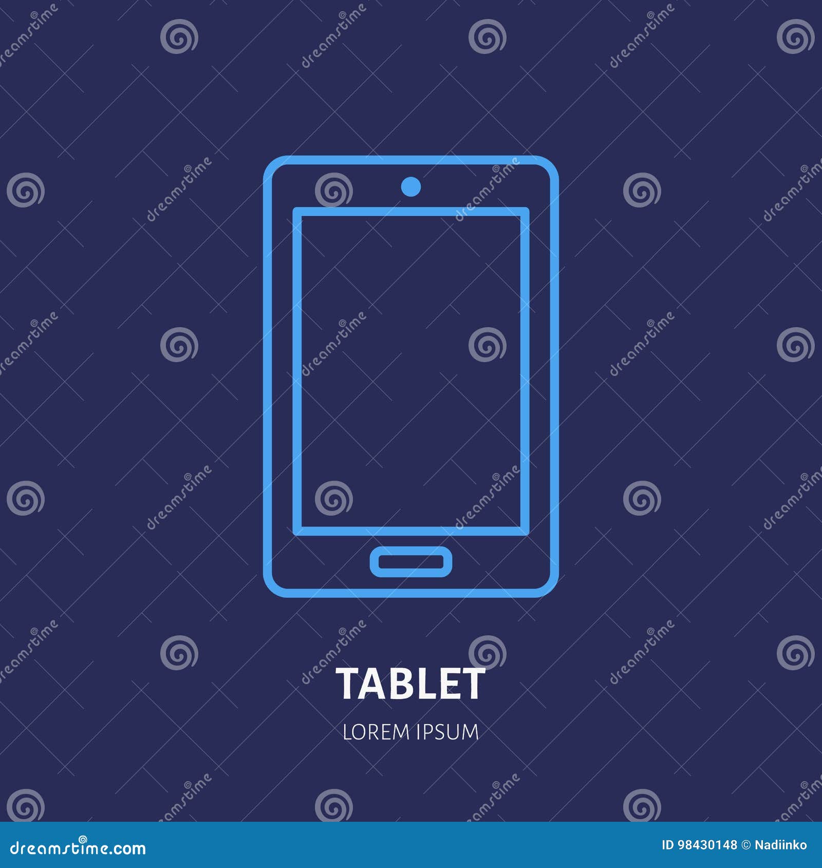 Tablet with Blank Screen Flat Line Style Icon. Wireless Technology ...