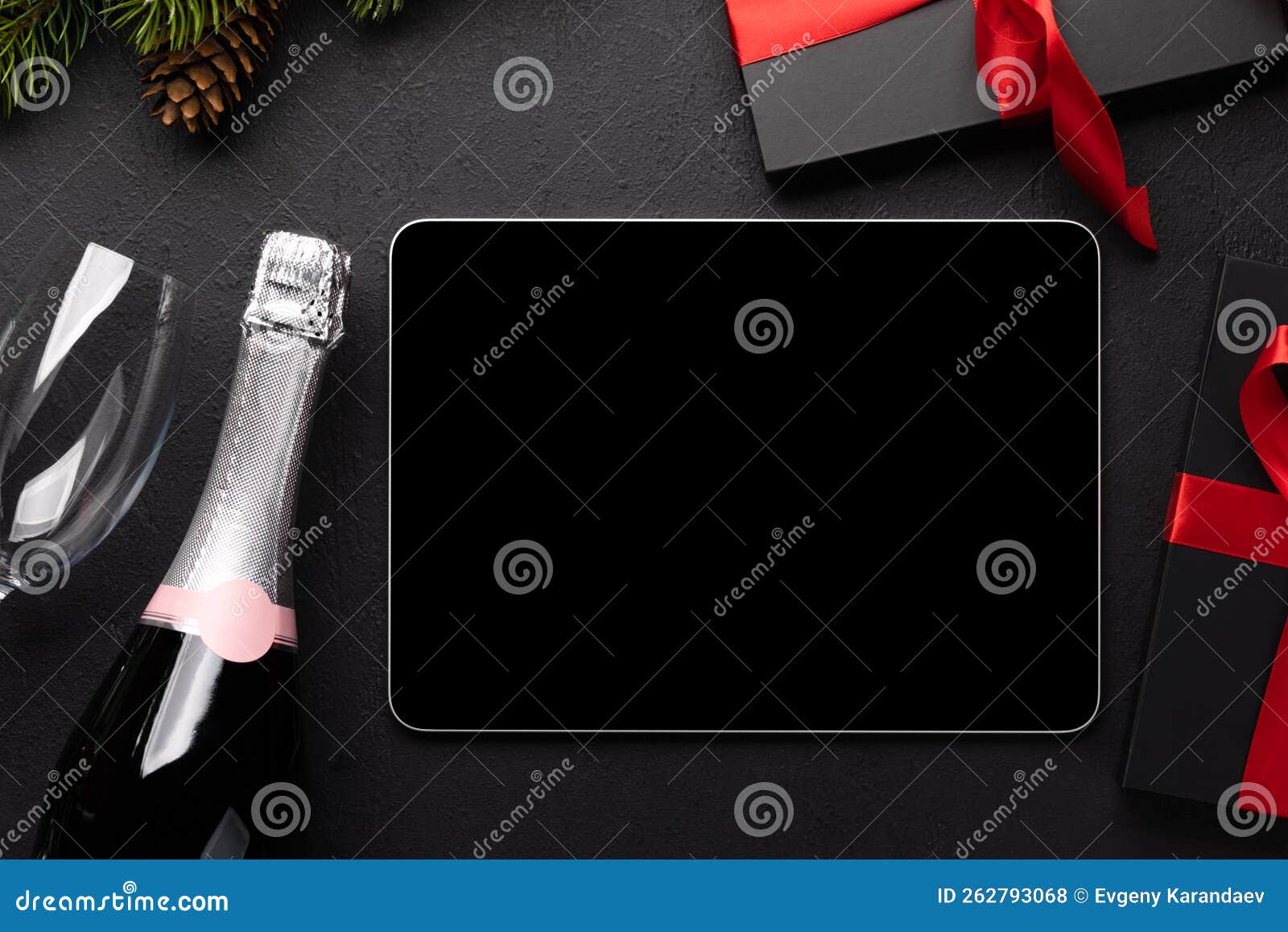 Tablet with Blank Screen and Christmas Decor Stock Photo - Image of ...
