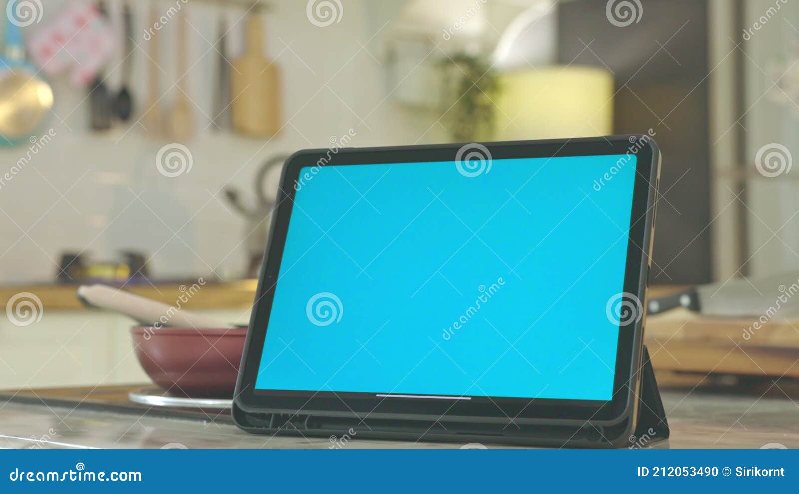 Tablet with Blue Screen Chroma Key . in Kitchen at Home Stock Footage ...