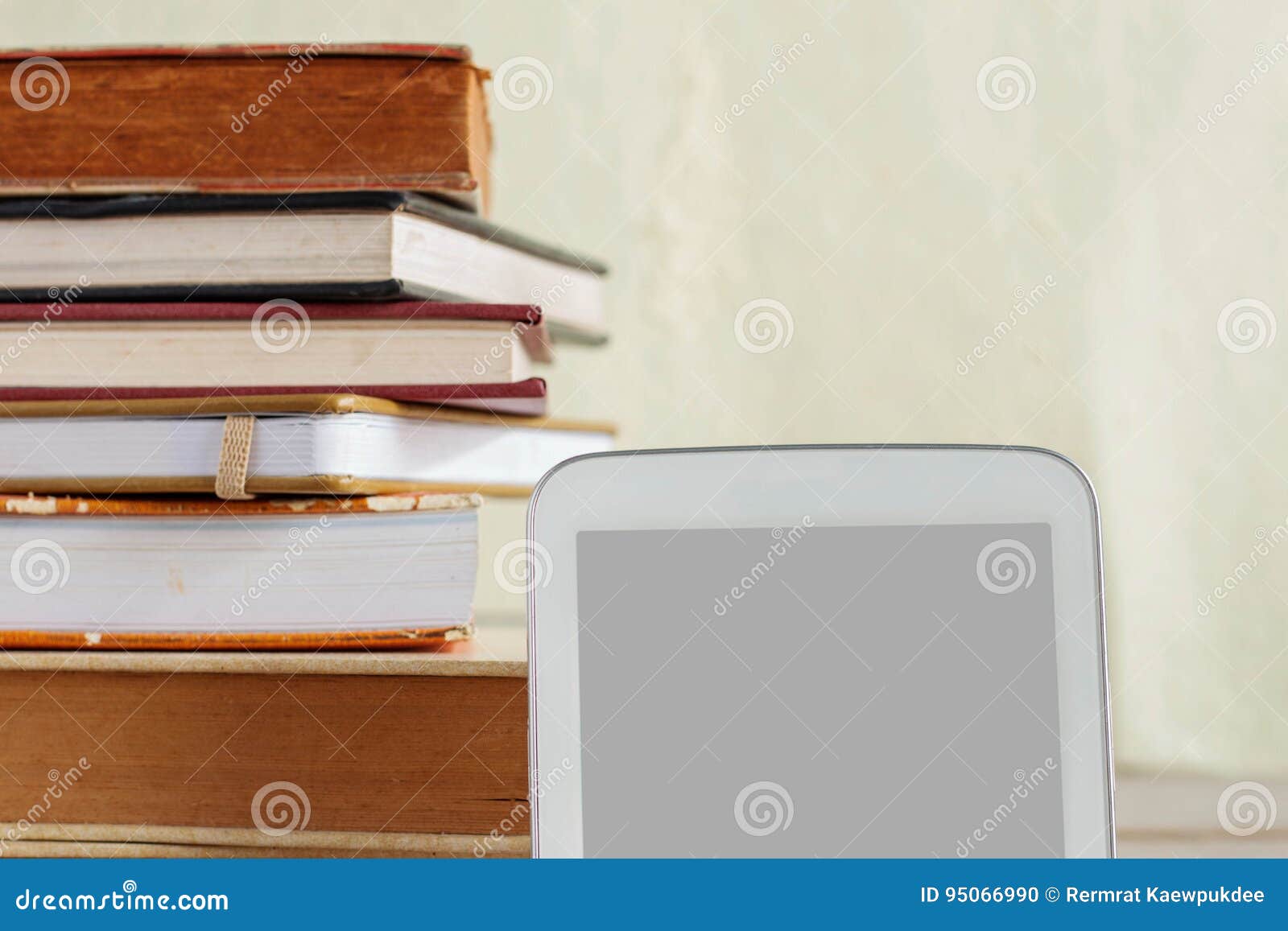 Tablet and Books on Wooden. Stock Photo - Image of library, club: 95066990