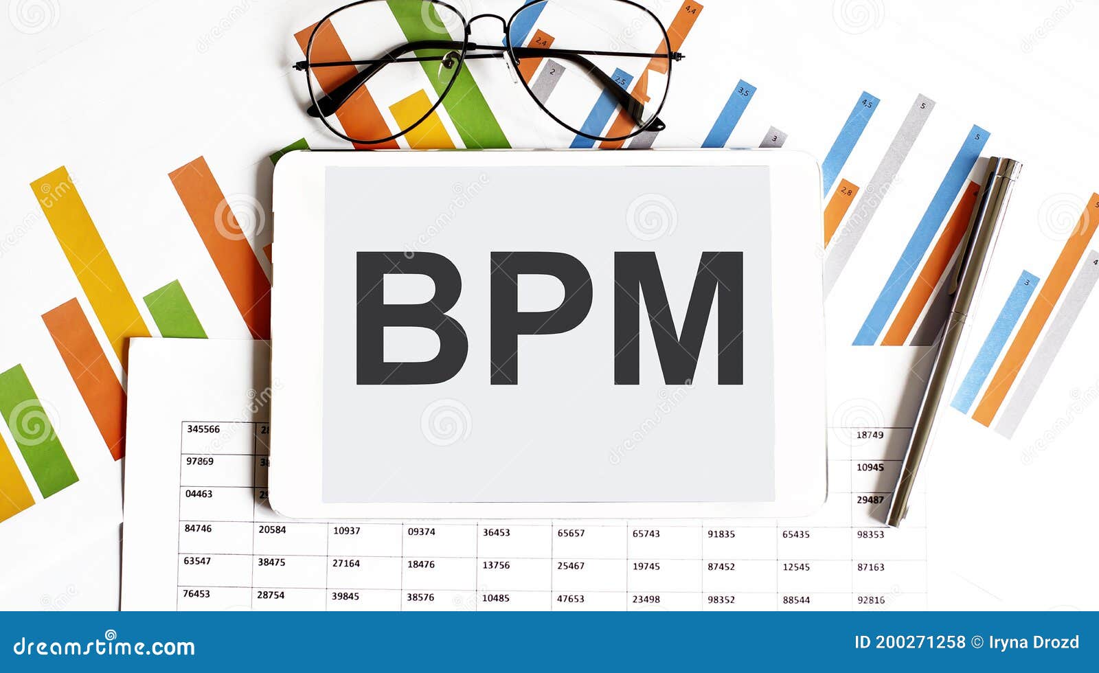 The Tablet with BPM a Chart with Pen and Glasses Stock Photo - Image of ...