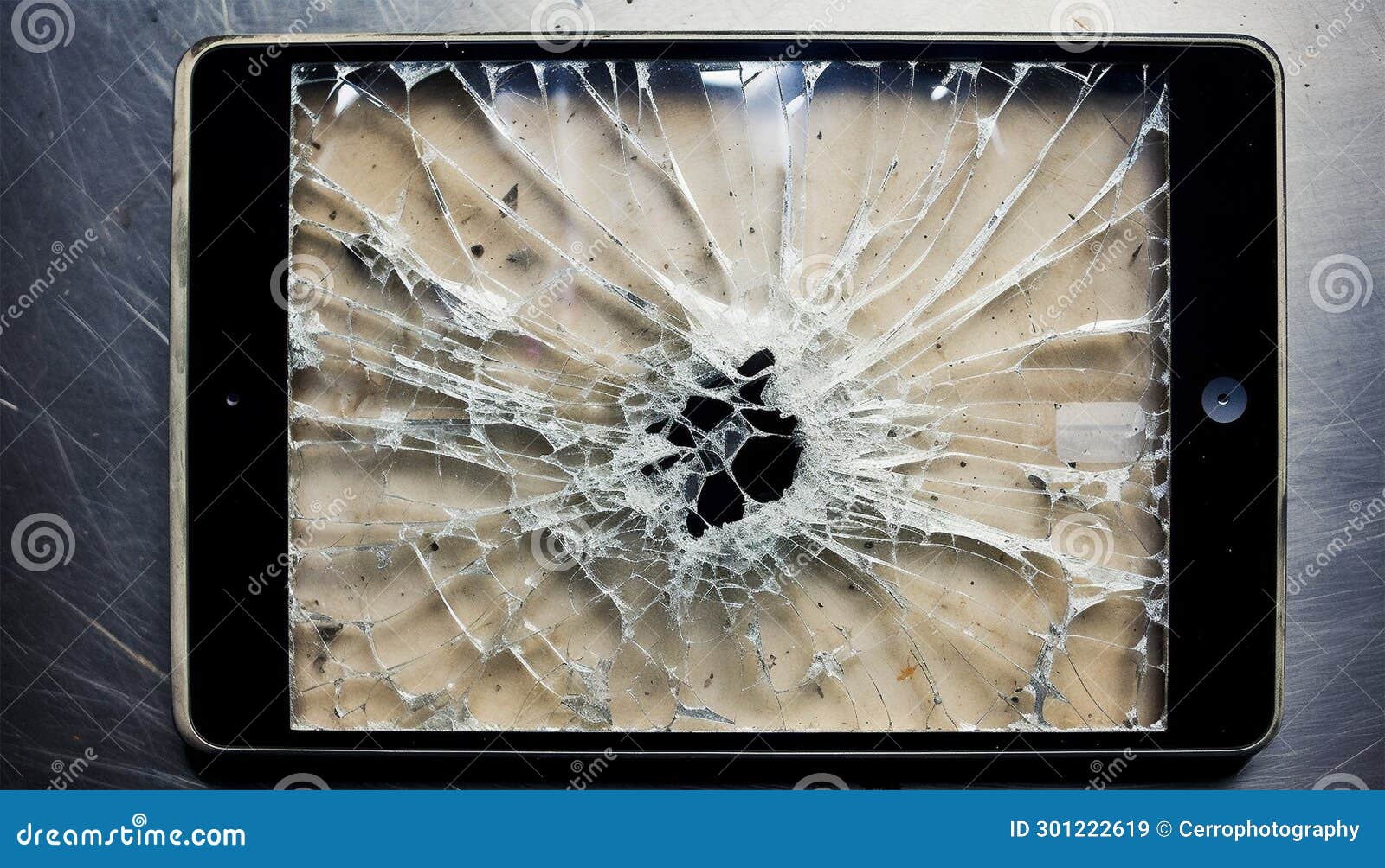 Tablet with Broken Screen Front View, Smashed, Shattered Electronics ...
