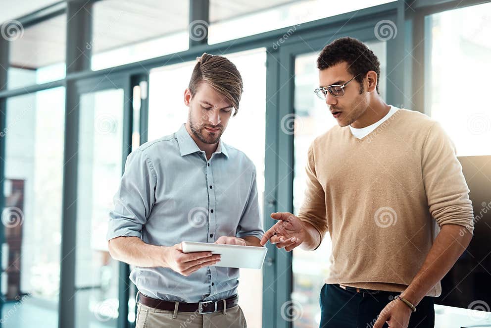 Tablet, Business Men and Digital Collaboration for App Developer ...