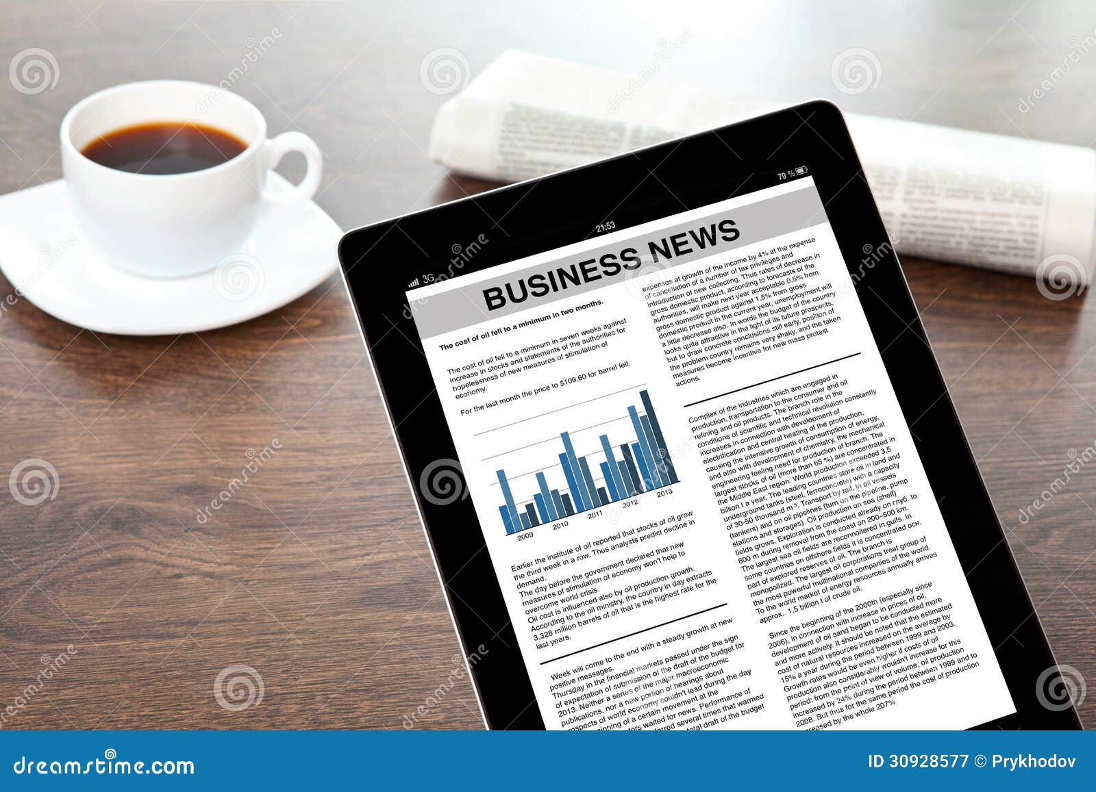 Tablet with Business News in a Screen on a Table Stock Image - Image of ...