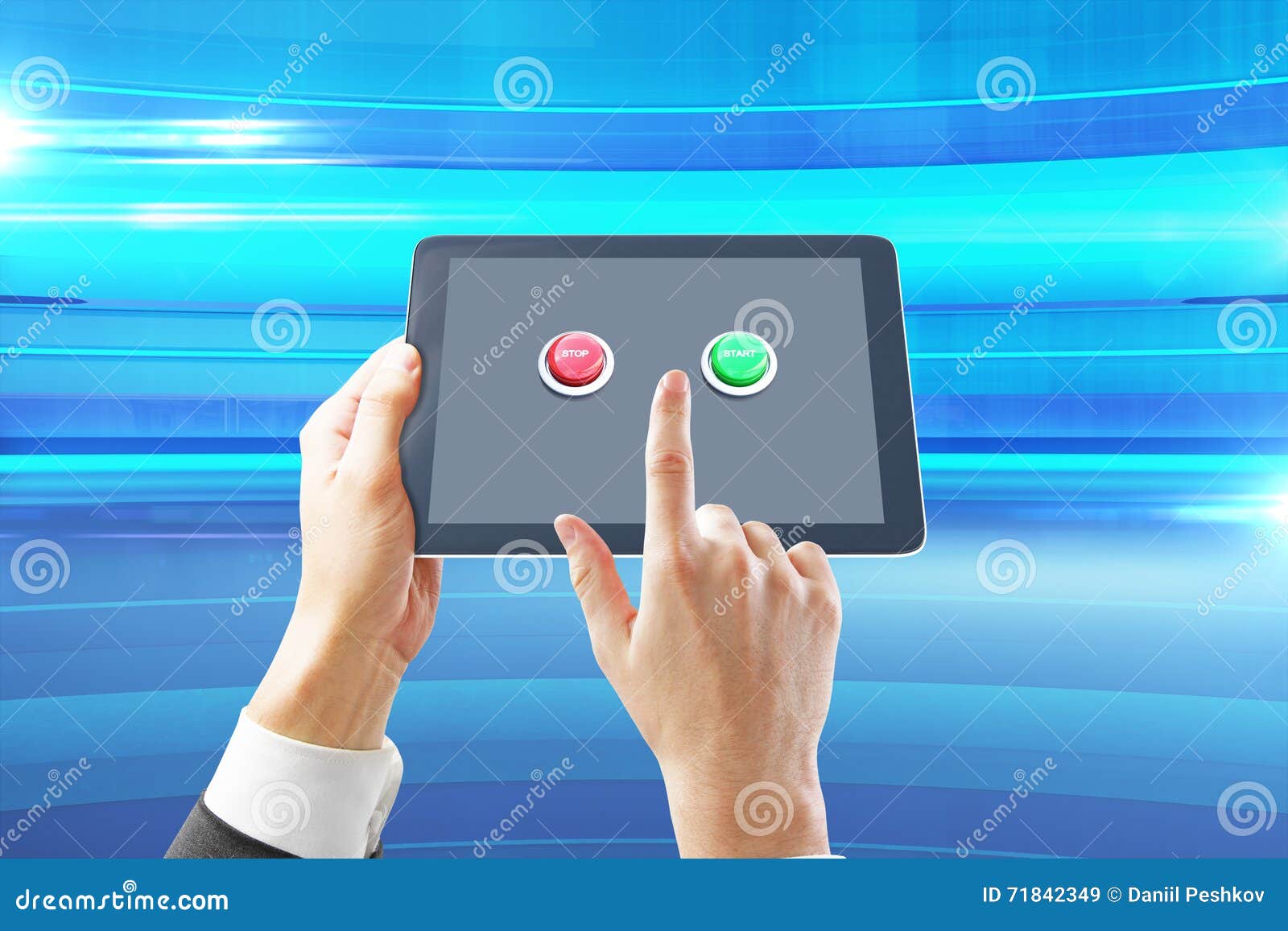 Tablet with Buttons Blue Background Stock Illustration - Illustration ...