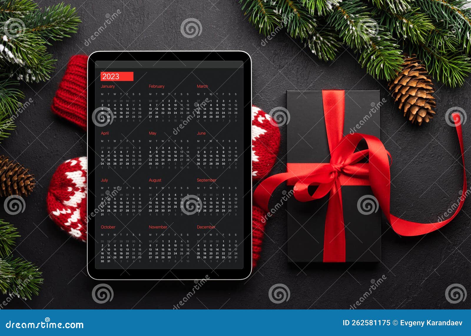Tablet with Calendar and Christmas Decor Stock Image - Image of gadget ...