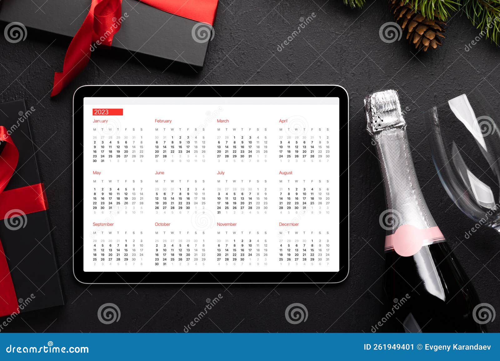 Tablet with Calendar and Christmas Decor Stock Illustration ...
