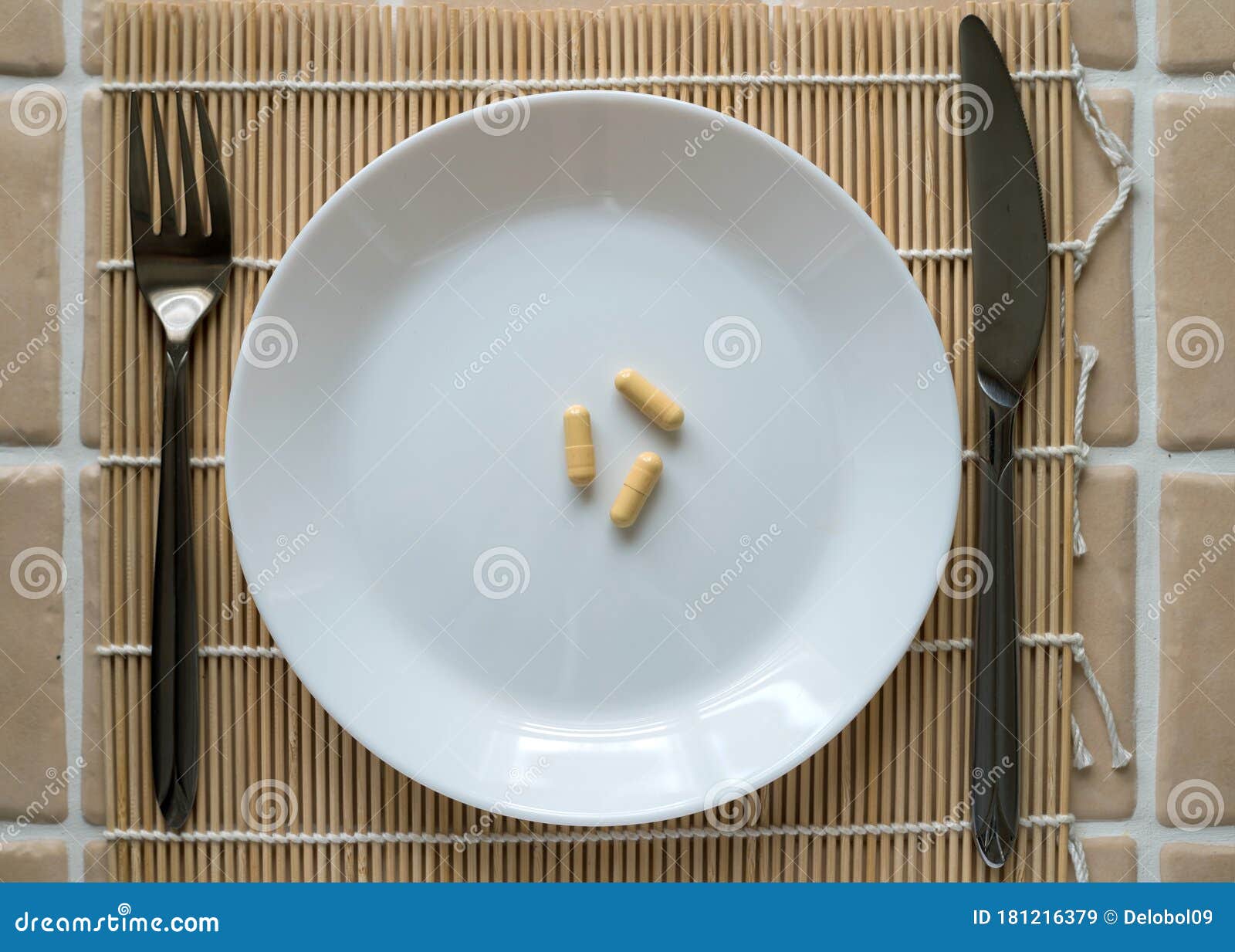 Tablet Capsule for Lunch on a White Plate Stock Image - Image of loss ...
