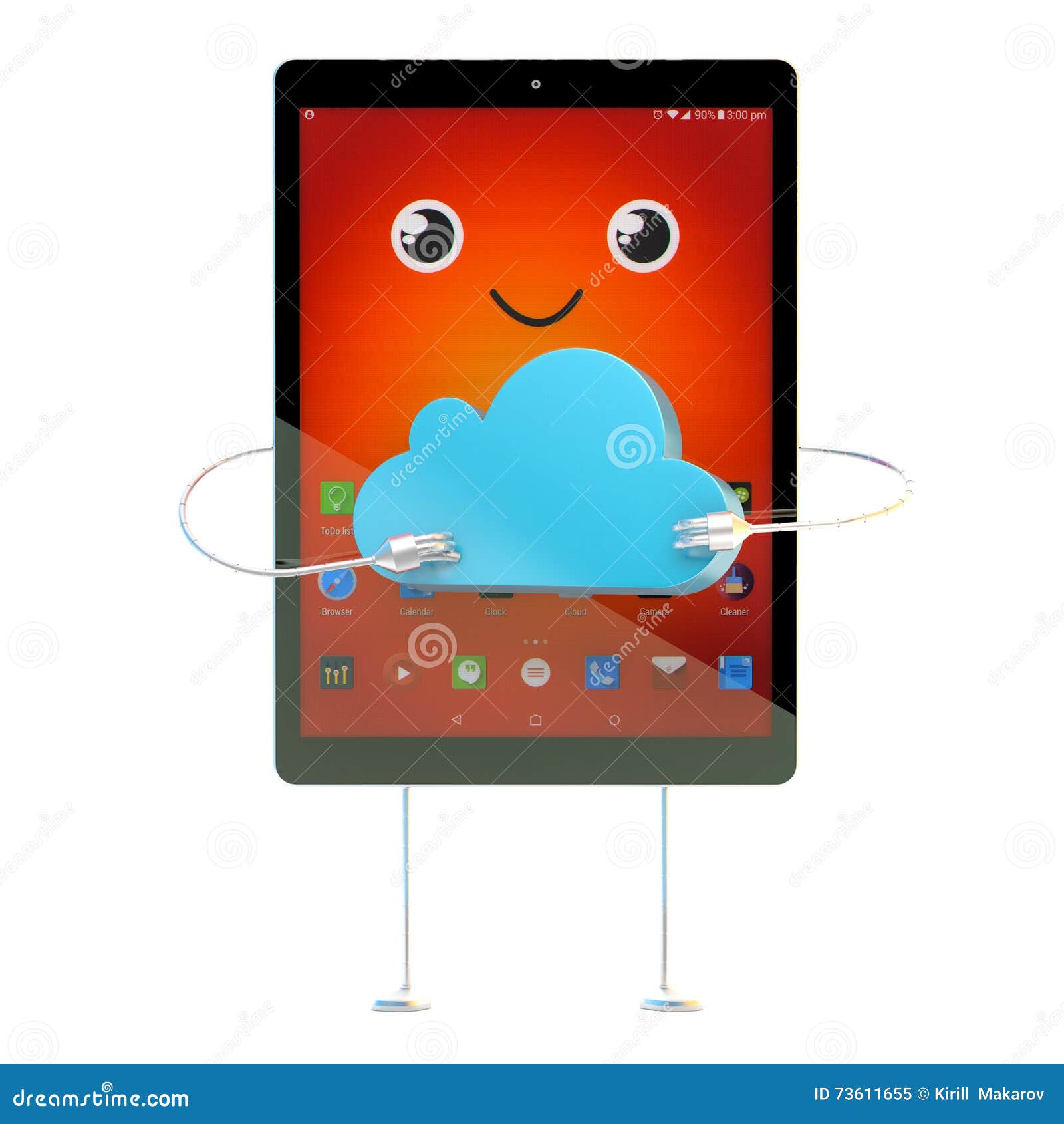 Tablet Cartoon Character with Cloud Symbol. Technology Concept Stock ...