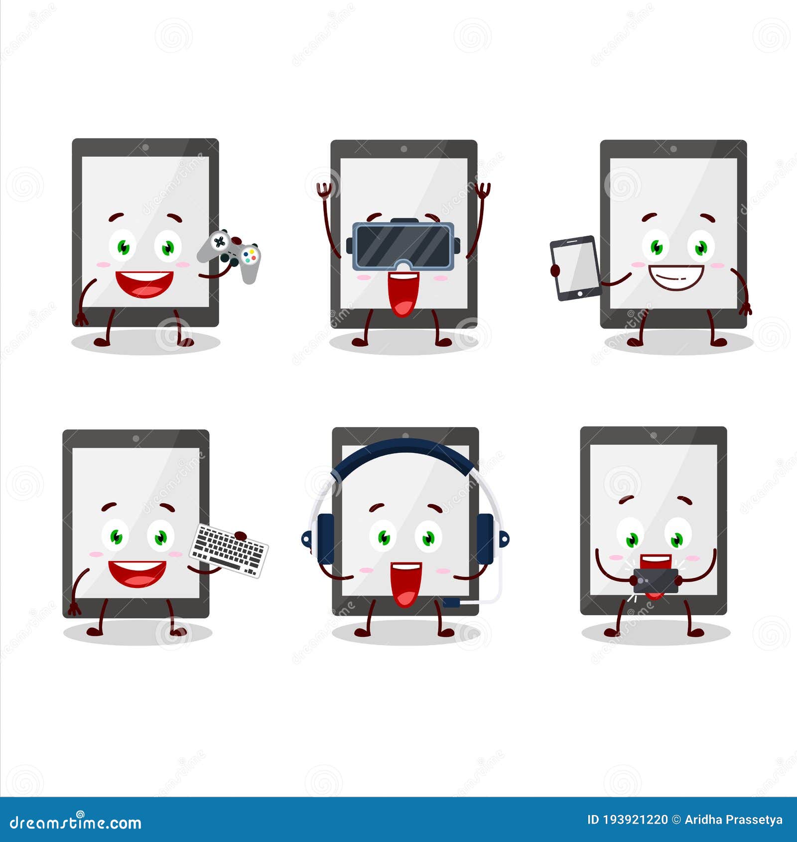 Tablet Cartoon Character are Playing Games with Various Cute Emoticons ...