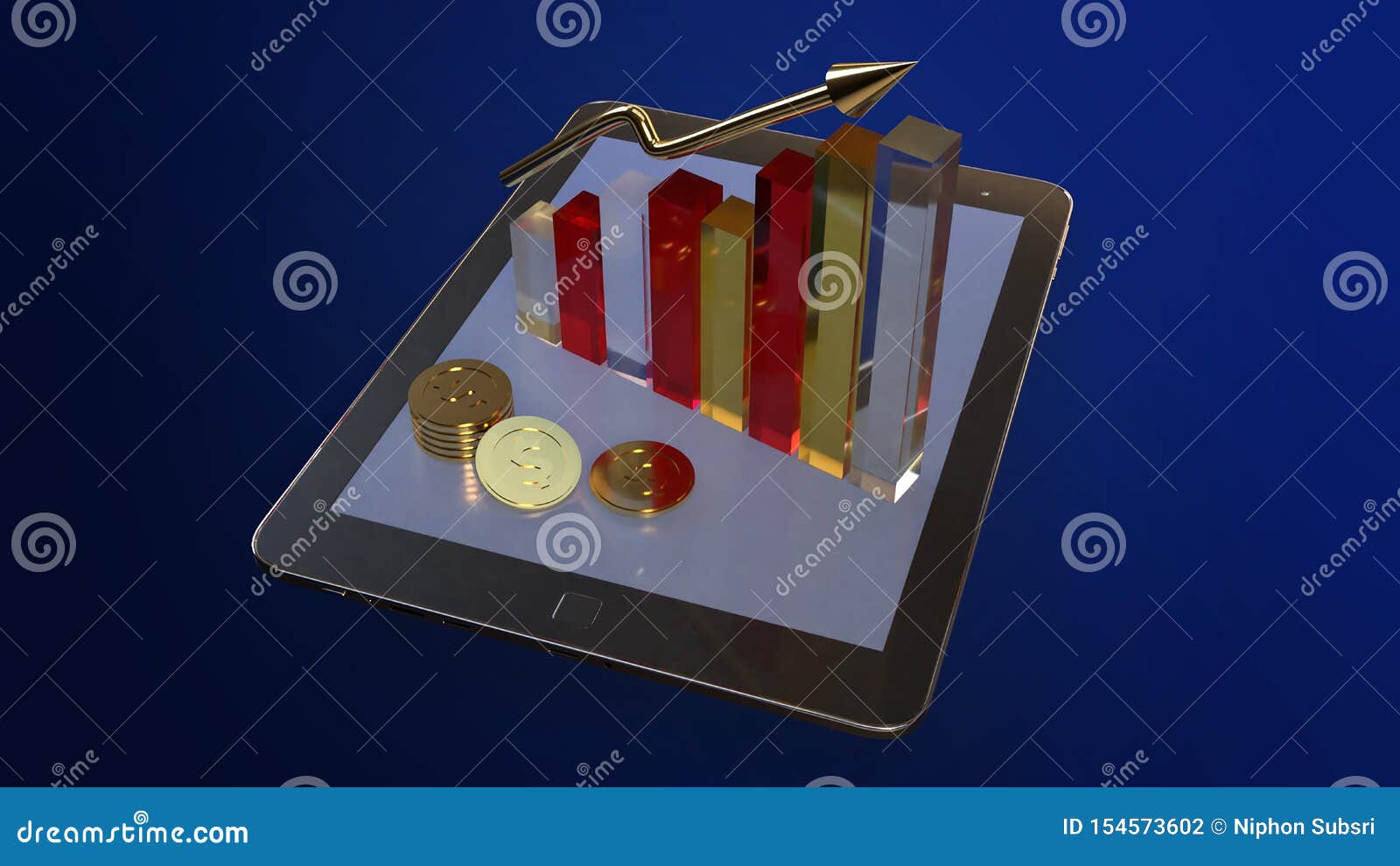 Tablet and Chart 3d Rendering for Business Content Stock Illustration ...