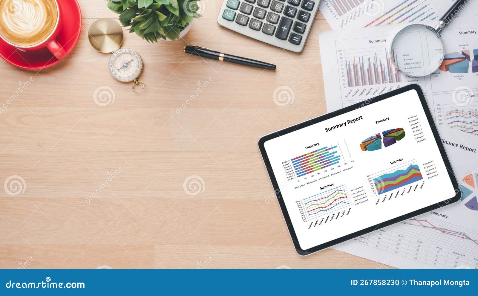 Tablet with Charts and Reports on Office Desk Workplace. Stock Photo ...
