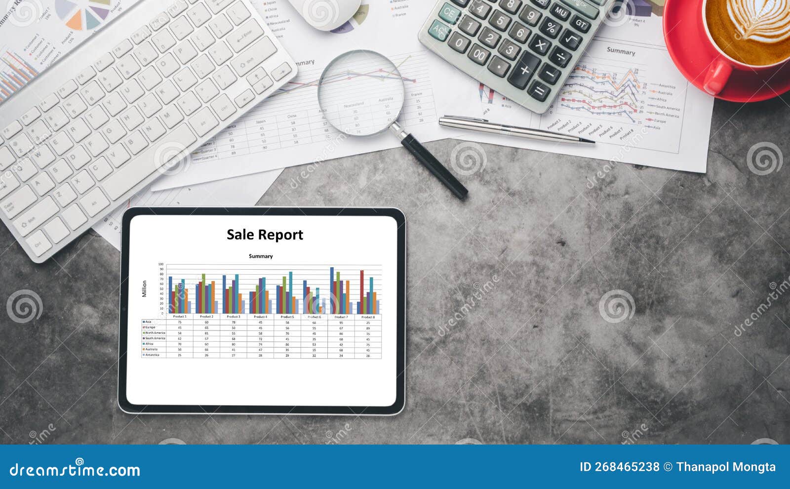 Tablet with Charts and Reports on Office Desk Workplace. Stock Photo ...