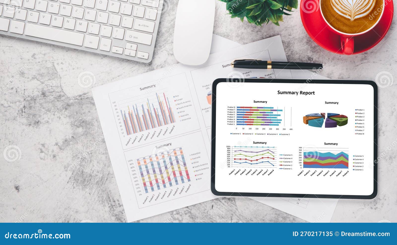 Tablet with Charts and Reports on Office Desk Workplace. Stock Image ...