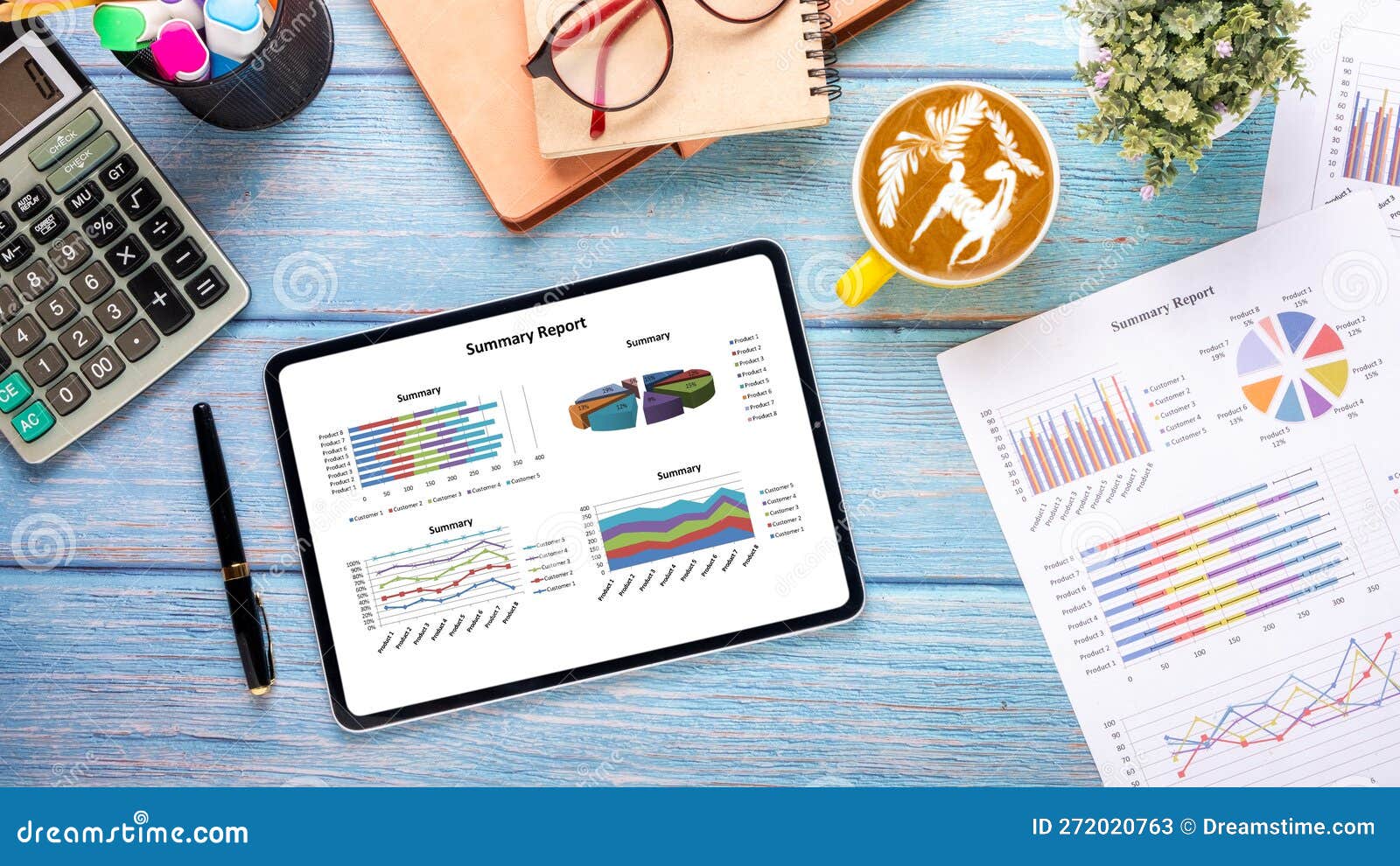 Tablet with Charts and Reports on Office Desk Workplace. Stock Image ...