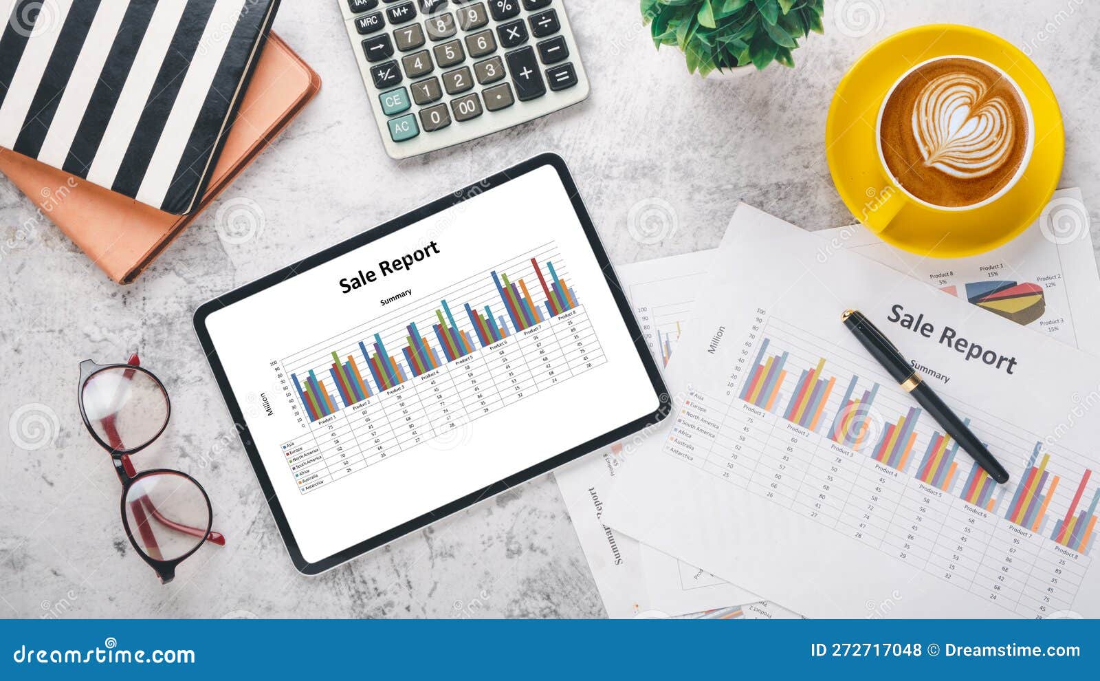 Tablet with Charts and Reports on Office Desk Workplace Stock Photo ...