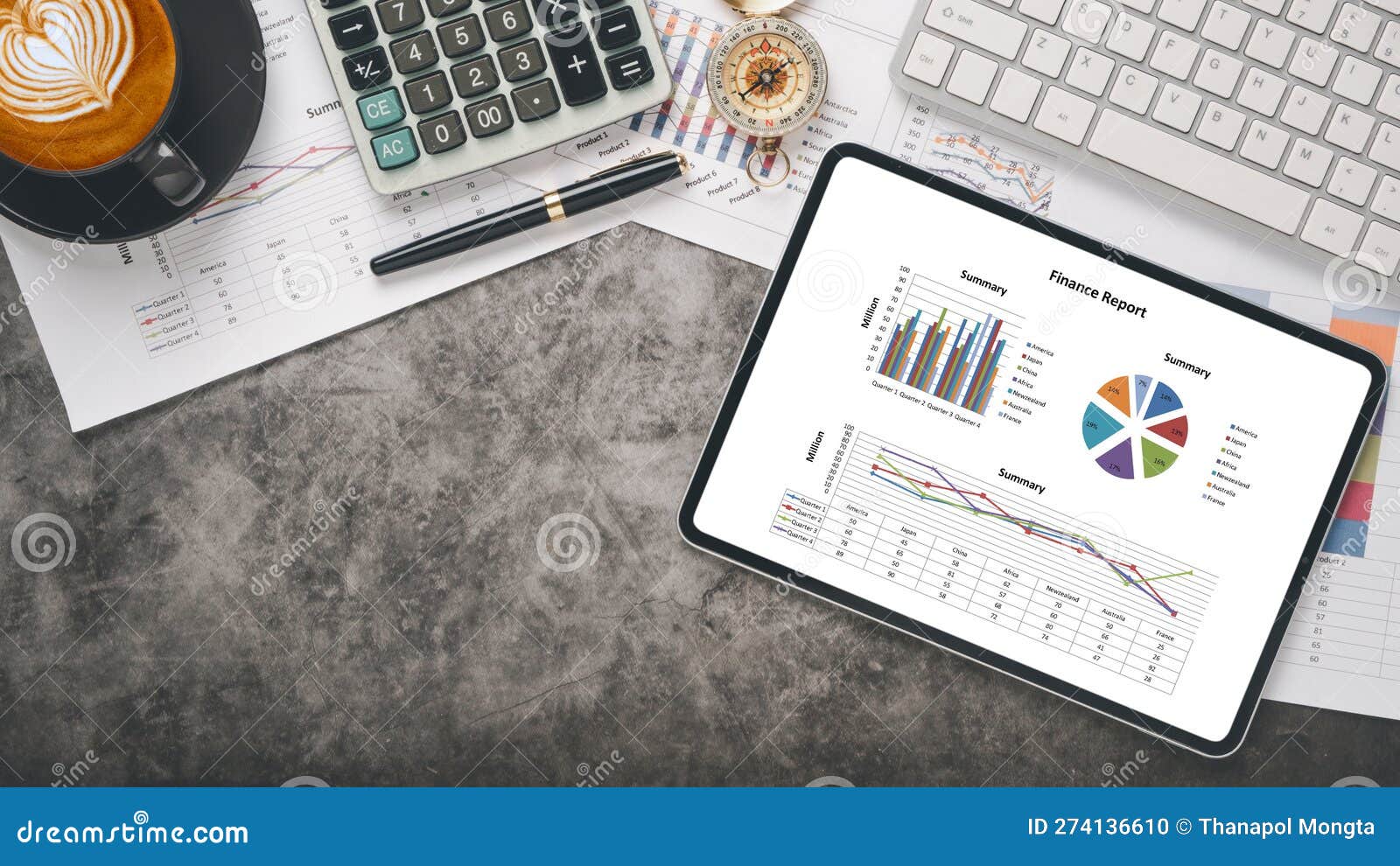 Tablet with Charts and Reports on Office Desk Workplace. Stock Photo ...