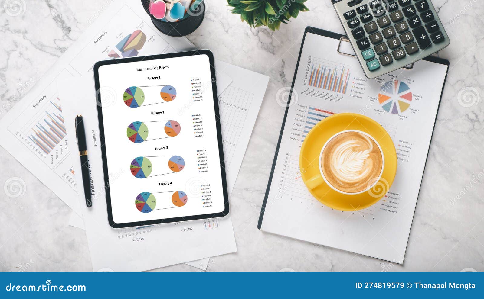 Tablet with Charts and Reports on Office Desk Workplace. Stock Image ...