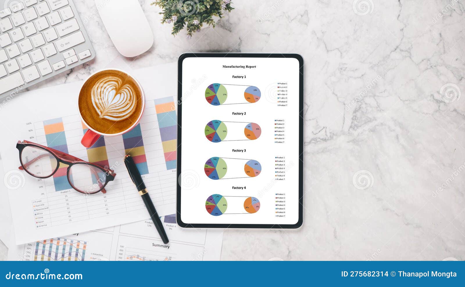 Tablet with Charts and Reports on Office Desk Workplace. Stock Photo ...