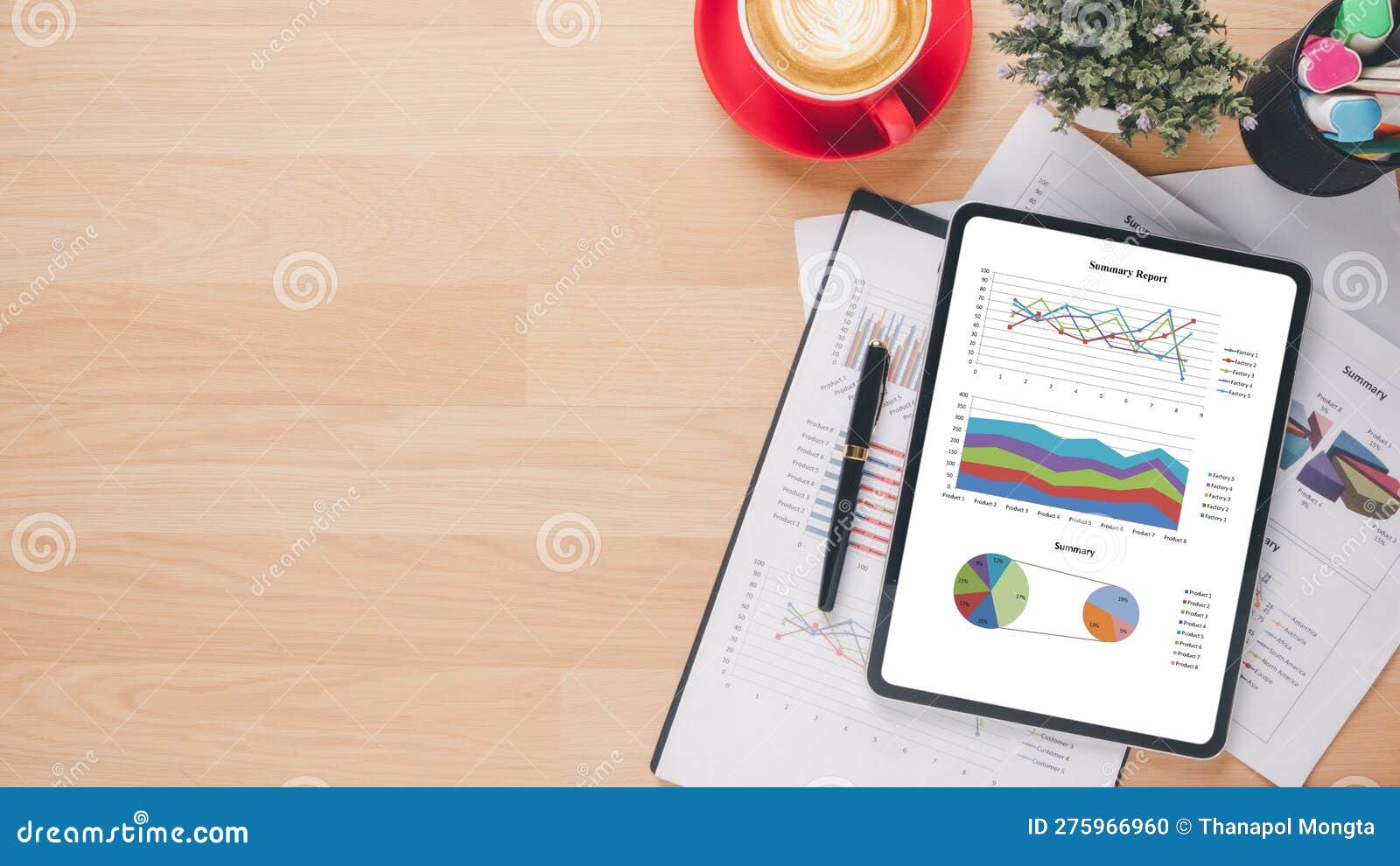 Tablet with Charts and Reports on Office Desk Workplace. Stock Photo ...
