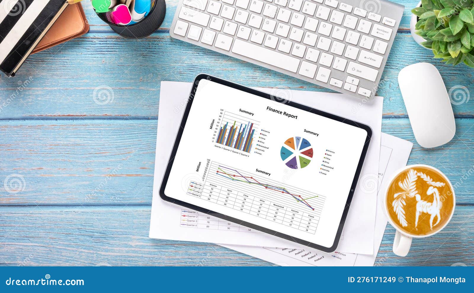 Tablet with Charts and Reports on Office Desk Workplace. Stock Image ...