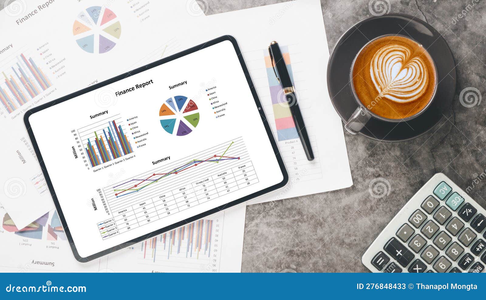 Tablet with Charts and Reports on Office Desk Workplace. Stock Image ...